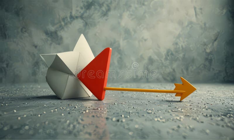 Red and White Triangular Object with Yellow Arrow Pointing To the Right ...
