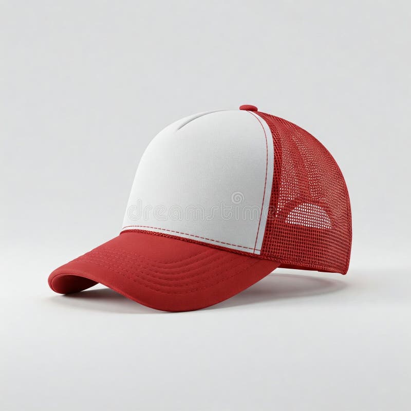 Red and White Trucker Hat on Minimalist Background Stock Illustration ...