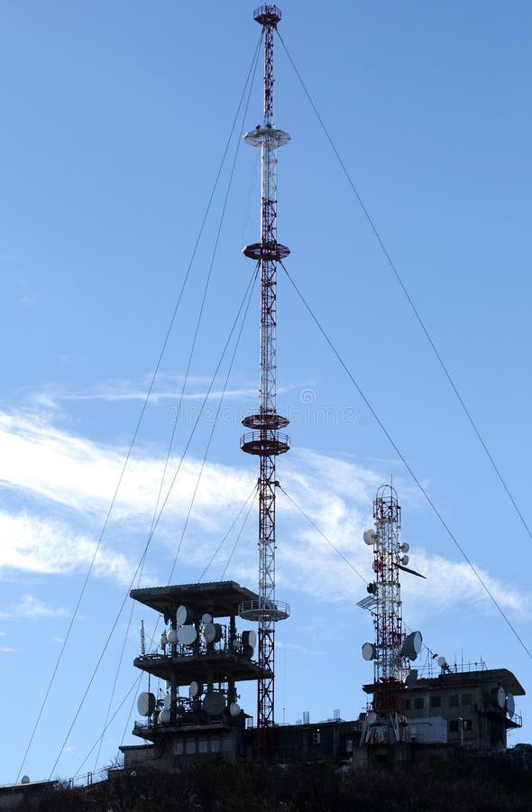 Red and white TV repeater stock photo. Image of phone - 107689730