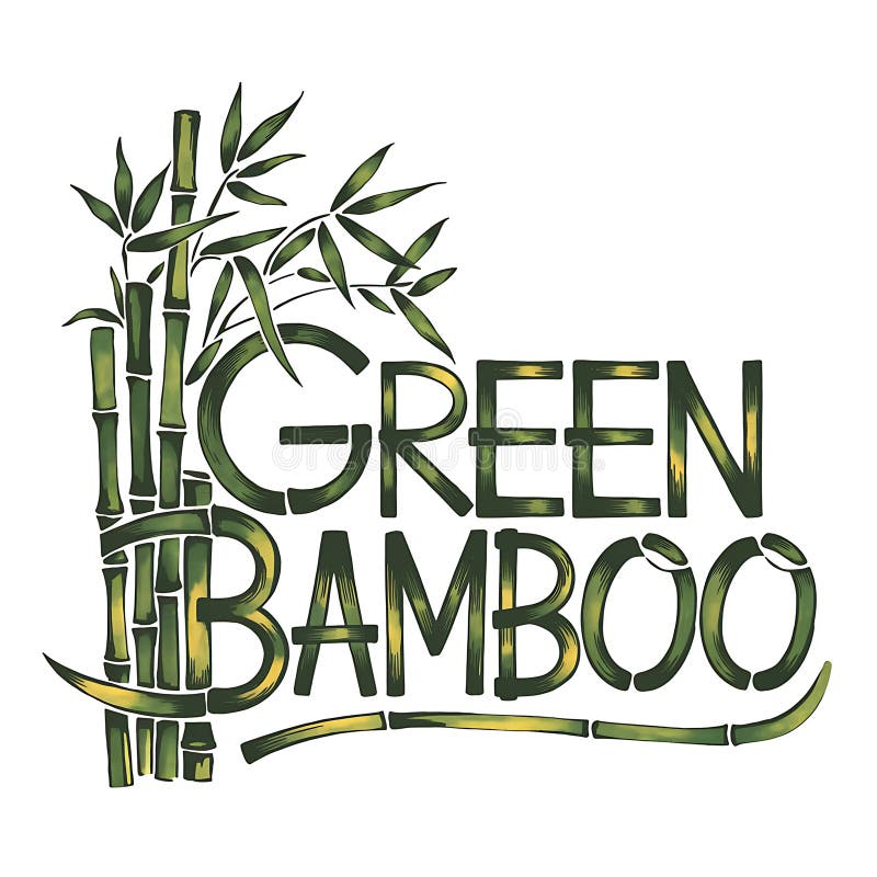Green Bamboo Typography with Leaves, Tropical Nature Illustration Stock ...