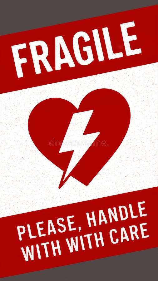 Fragile Warning Sign - Handle with Care Label with Heart and Lightning ...