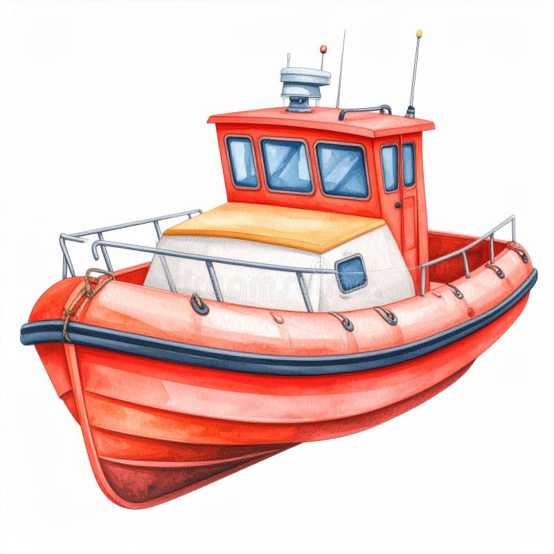 Red and White Watercolor Rescue Boat Illustration Stock Illustration ...