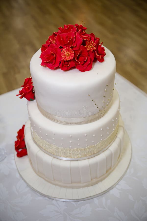 Red white wedding cake stock photo. Image of food, roses - 64658068