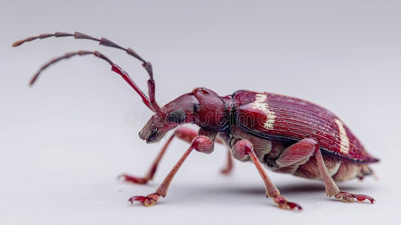 A Red and White Weevil Insect Walks on a Smooth Surface, Showcasing Its ...