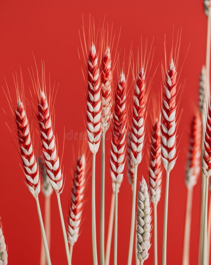 Red and White Wheat Spikes on a Red Background. Stock Photo - Image of ...