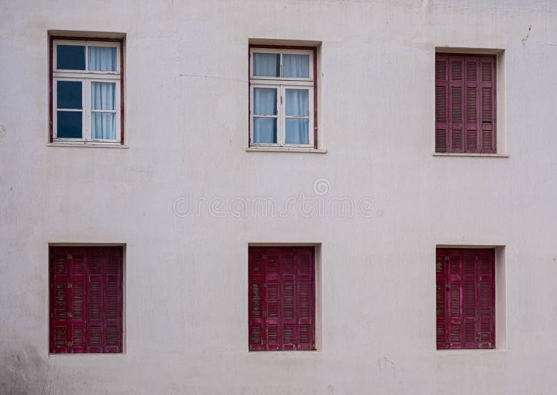 Red and White Windows in Mykonos Greece Stock Image - Image of holidays ...