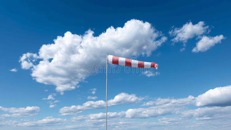 Wind Forcefully Stretching Red White Windsock Horizontally, Revealing ...