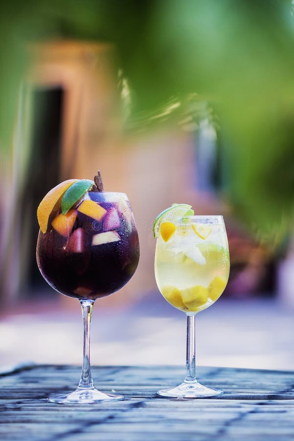 Red and White Wine Sangria Cocktail Drinks on Table Stock Image - Image ...