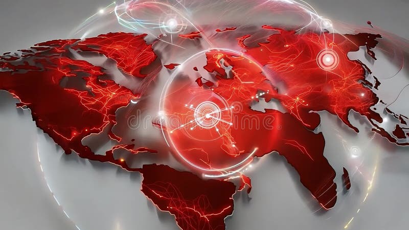 A Red and White World Map with a Clock on it Stock Video - Video of digital, world: 357399577