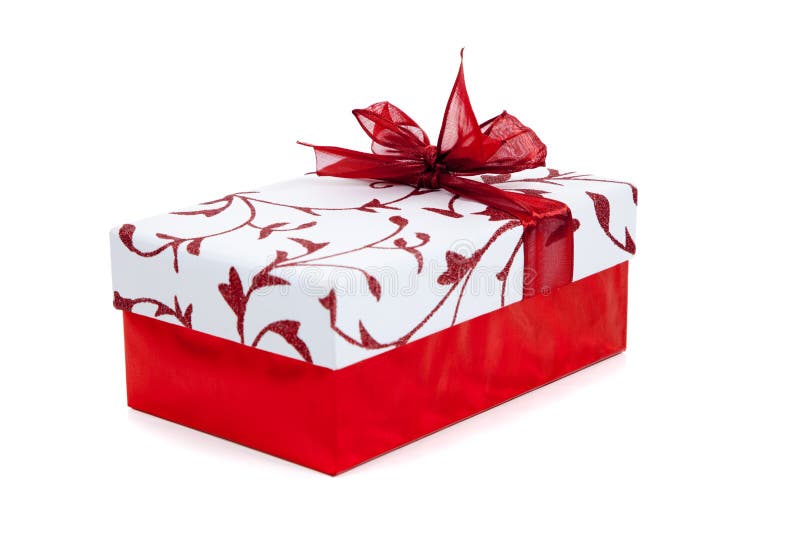 Red and White Wrapped Christmas Present on White Stock Photo - Image of ...