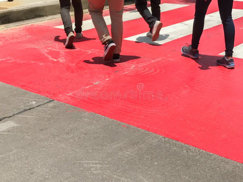 Red White Zebra of the Crosswalk Stock Image - Image of sidewalk, color ...