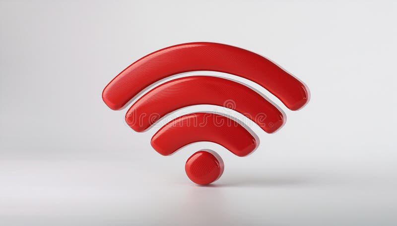 Red Wi Fi Symbol Isolated on White Backdrop. 3D Rendering Stock ...