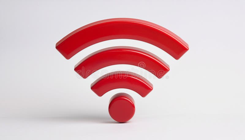 Red Wi Fi Symbol Isolated on White Backdrop. 3D Rendering Stock ...