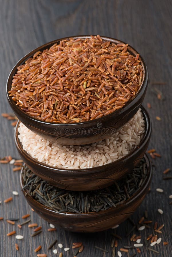 Red, Wild and Pink Rice in a Ceramic Bowl, Top View Stock Image - Image ...