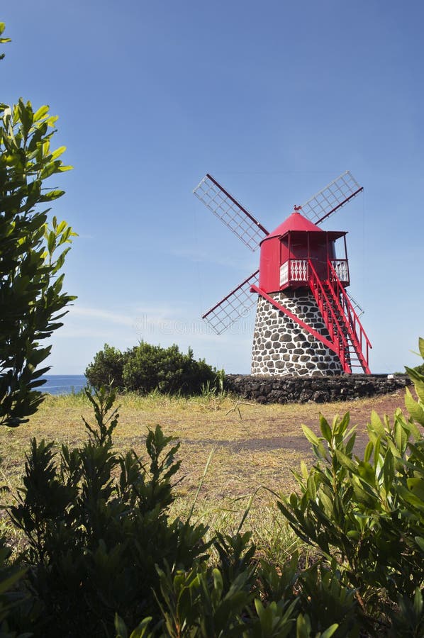 Red Windmill in Azores stock photo. Image of atlantic - 59712516
