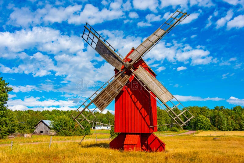 Red Windmill at Aland Islands Stock Image - Image of finnish, sunny ...