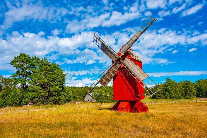 Red Windmill at Aland Islands Stock Image - Image of ancient, sunny ...