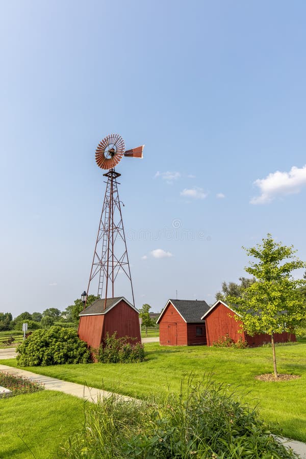 Red Windmill and Barn in Southfield, Michigan Stock Image - Image of ...