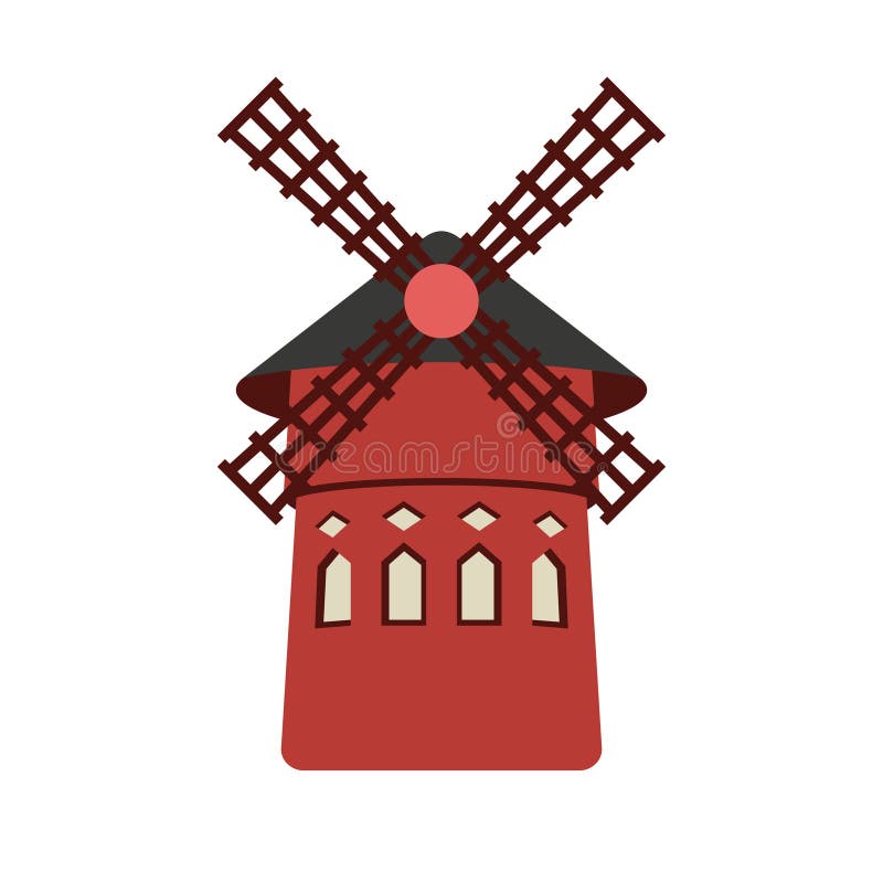 Red Windmill Building Flat Style Vector Illustration Stock Vector ...