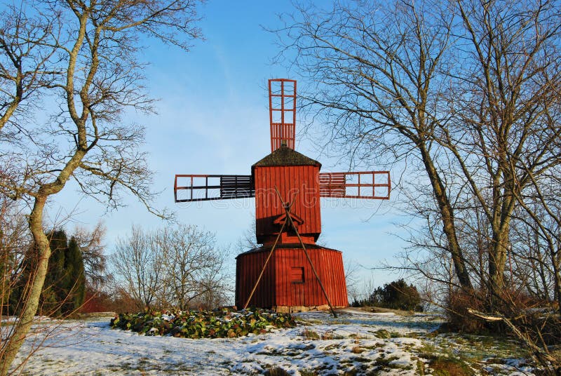 Red Windmill in Winter Park Stock Image - Image of rotate, wind: 8567539