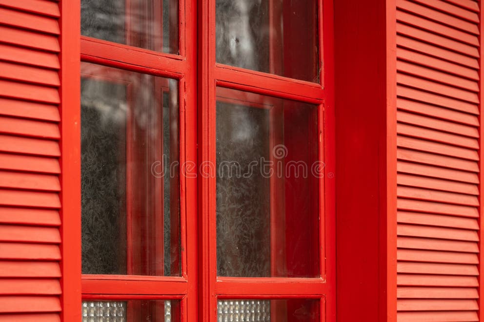 Red Window Frame Work Shutter Winter Frozen Pattern December Concept ...