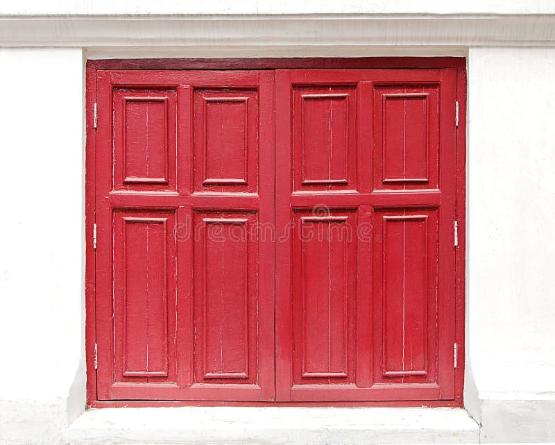 Red Window Made of Wooden on the White Wall Stock Photo - Image of ...