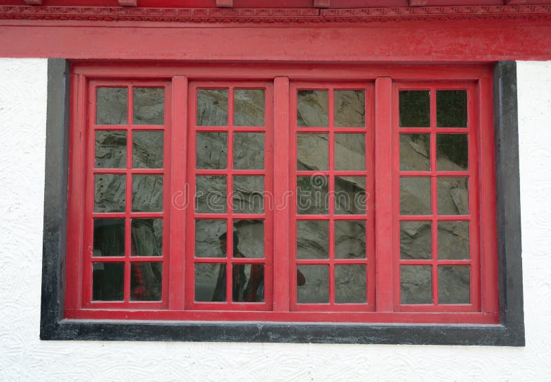 A Window with Tibetan Characteristics on the White Wall Stock Photo ...
