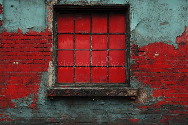 Red Window in a Weathered Brick Wall Grunge Urban Texture Stock ...