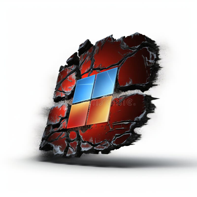 A Red Windows Logo is Breaking through a White Wall Stock Illustration ...