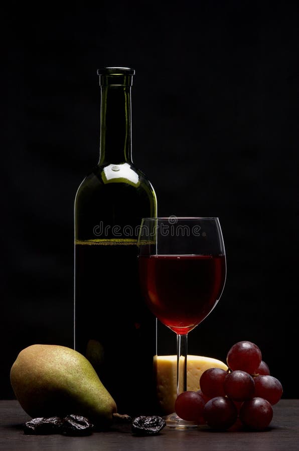 Bottle and Glass of Red Wine with Grapes Stock Image - Image of grapes ...