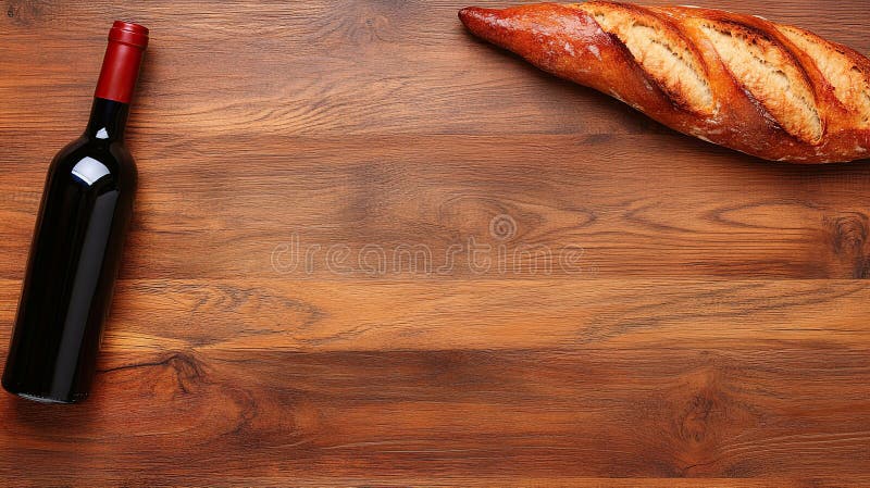 Red Wine, Baguette, Wood, Table, Overhead, Rustic, Background, Food ...