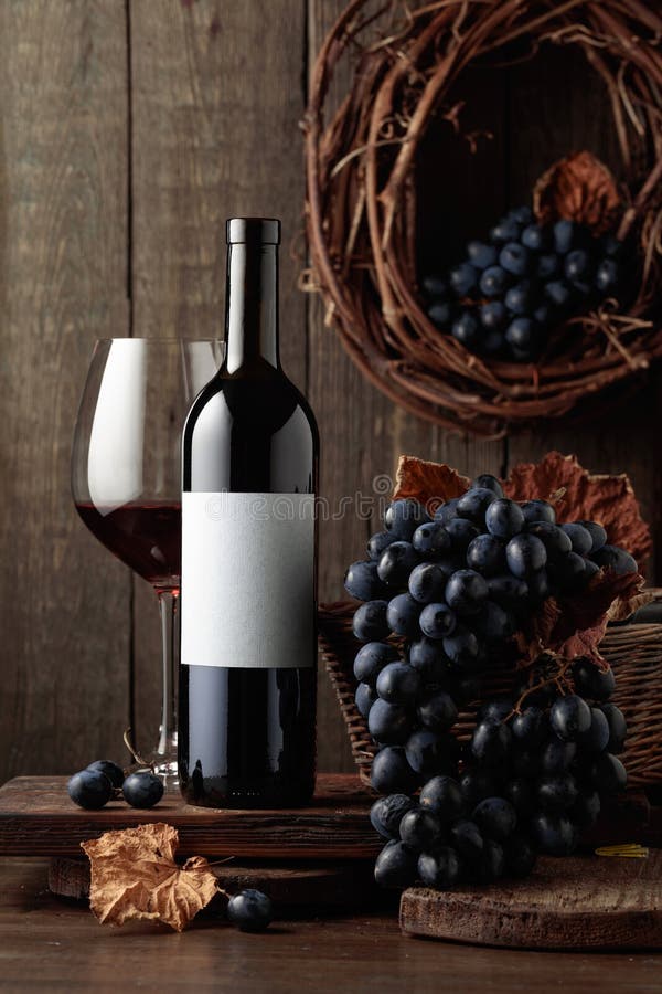 Bottle of Red Wine with Empty Label Stock Image - Image of bottle, food ...