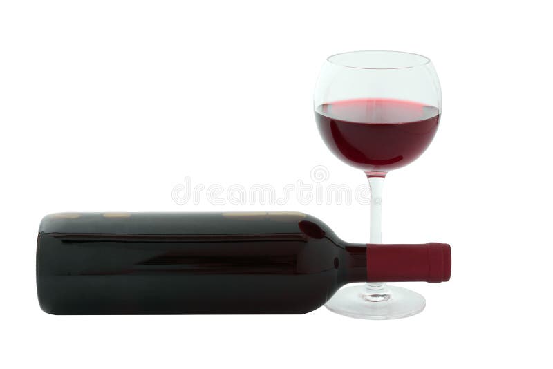 Red Wine Bottle and Glass on White Background. Unusually Top View ...
