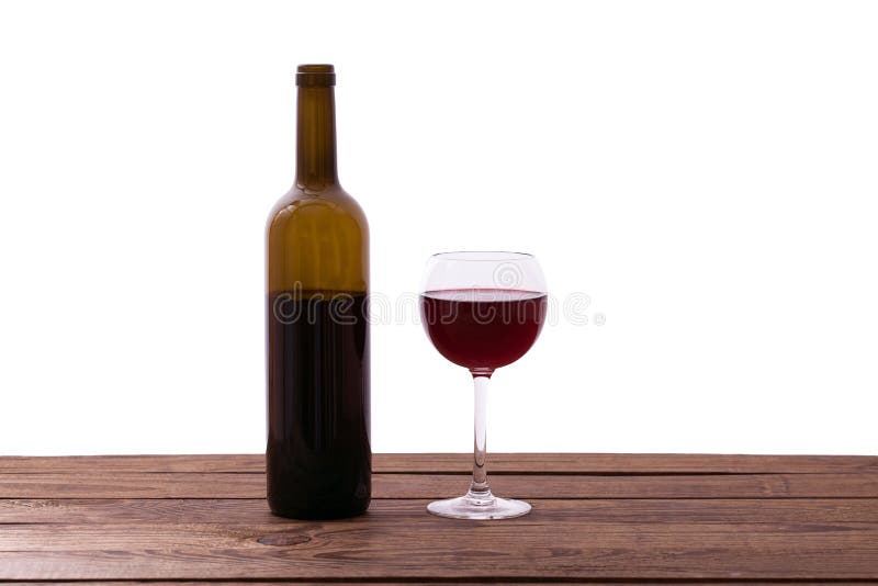Red Wine Bottle and Glass on White Background. Unusually Top View ...