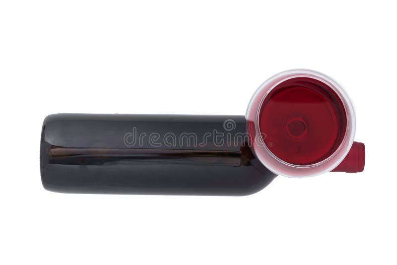 Red Wine Bottle and Glass on White Background. Unusually Top View ...