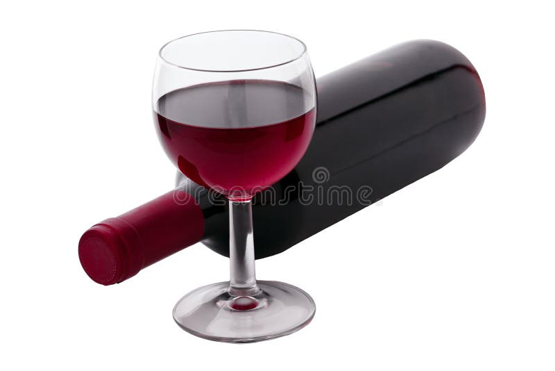 Red Wine Bottle and Glass on White Background. Unusually Top View ...
