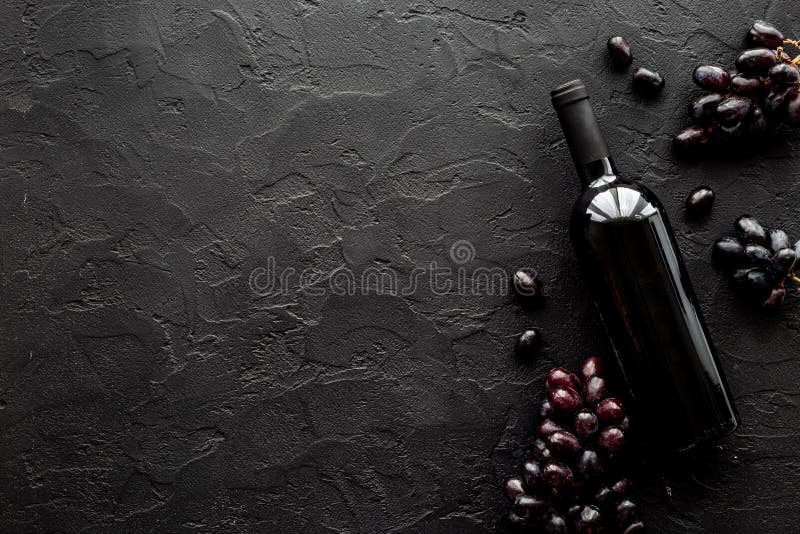 Red Wine Bottle with Grapes. Top View Stock Image - Image of isolated ...