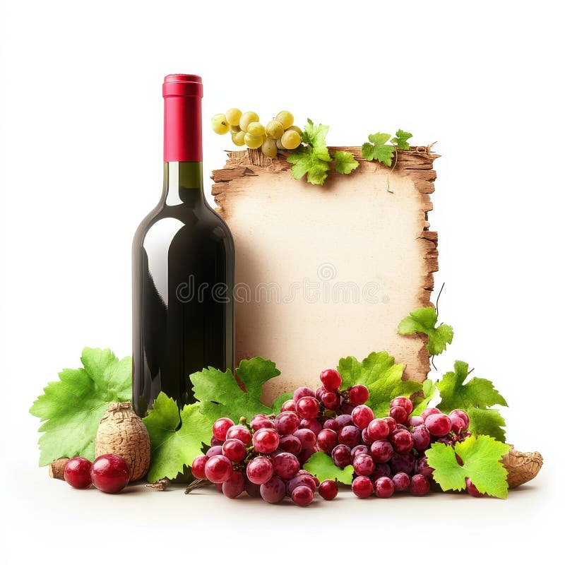 Red Wine Bottle with Grapes and Vintage Paper Stock Illustration ...