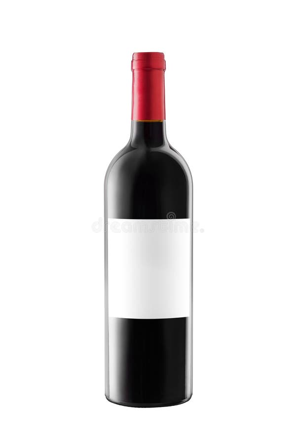 Red Wine Bottle with Label Isolated on White Stock Photo - Image of ...