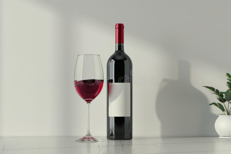 Red Wine Bottle Mockup With Glass Wineglass Red Drink With Copy Space