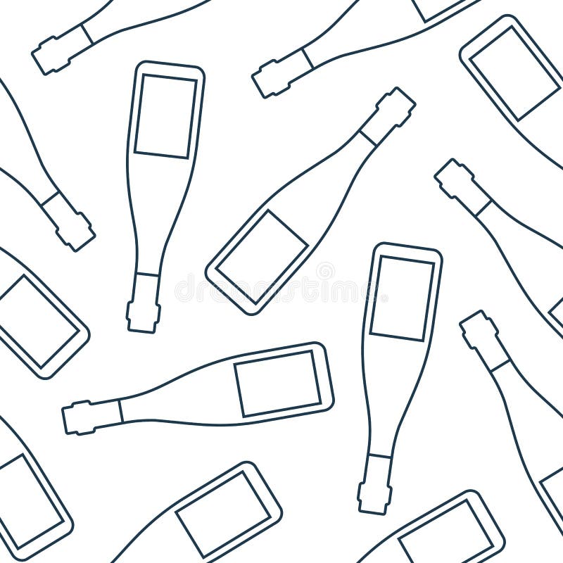 Red Wine Bottles and Alcohol Drop Seamless Pattern. Line Art Style ...