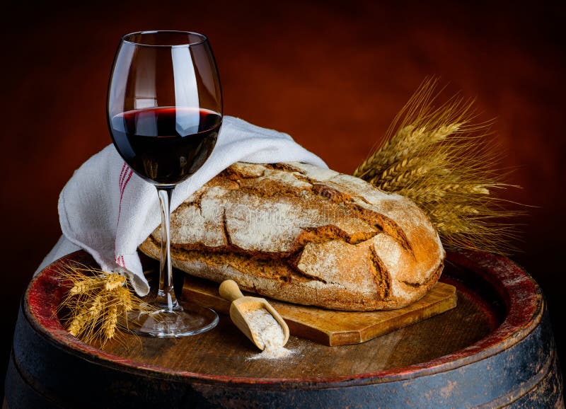Red wine with bread stock image. Image of dark, traditional - 64856471