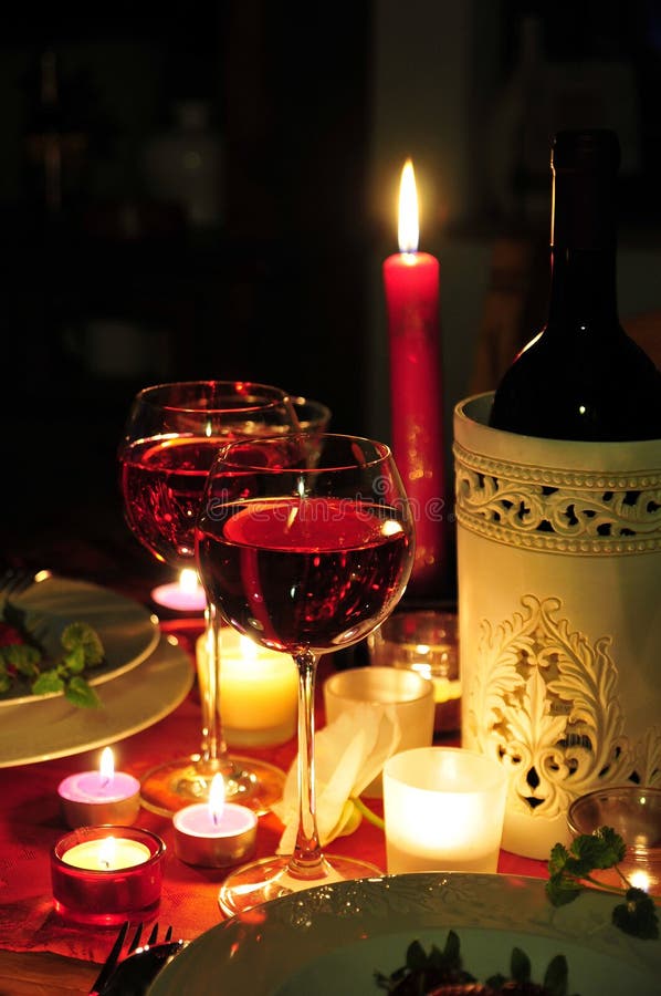 Red Wine Candlelight Dinner Stock Photo - Image of plates, eating: 18822556