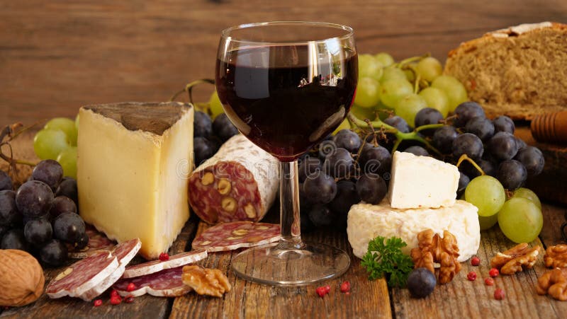 Red Wine with Cheese, Salami Stock Image - Image of cheese, blue: 177812751
