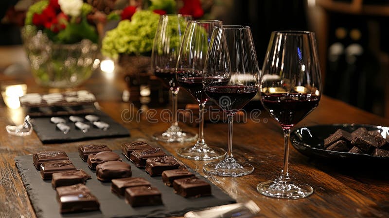 Red Wine with Chocolate Pairing Setup. Stock Image - Image of pour ...