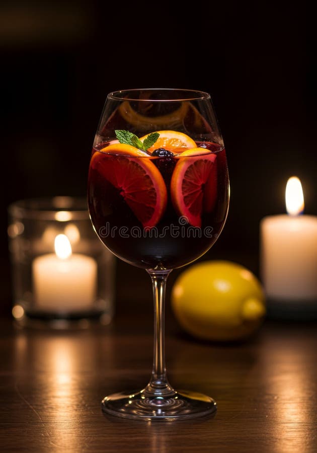 Red Wine Cocktail with Orange and Mint Stock Illustration ...