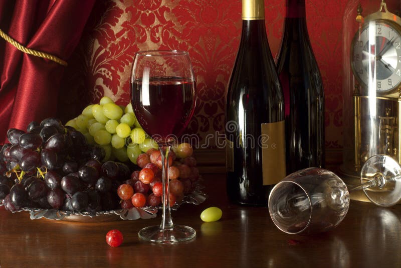 Red Wine Composition in Retro Style. Stock Image - Image of glass ...