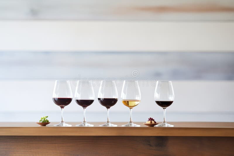 A Red Wine Flight with Assorted Varietals in a Row Stock Image - Image ...