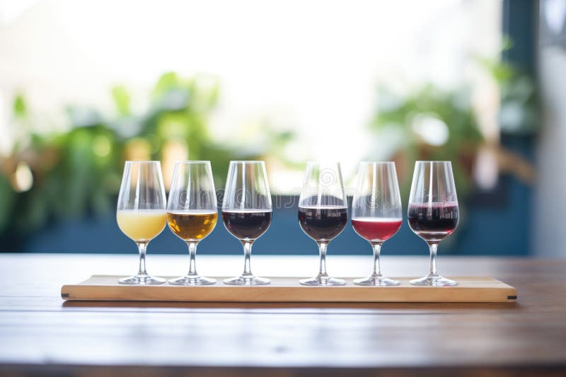 A Red Wine Flight with Assorted Varietals in a Row Stock Photo - Image ...