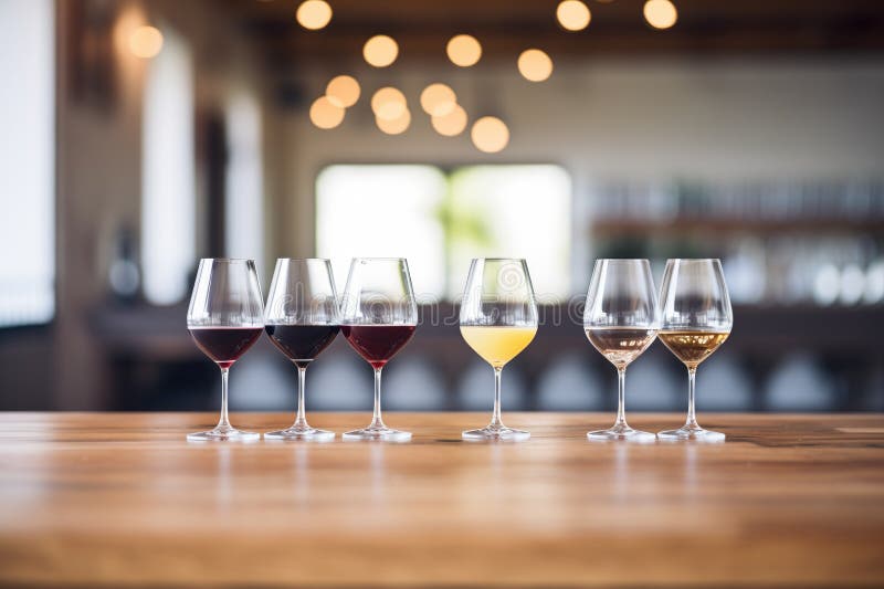 A Red Wine Flight with Assorted Varietals in a Row Stock Photo - Image ...